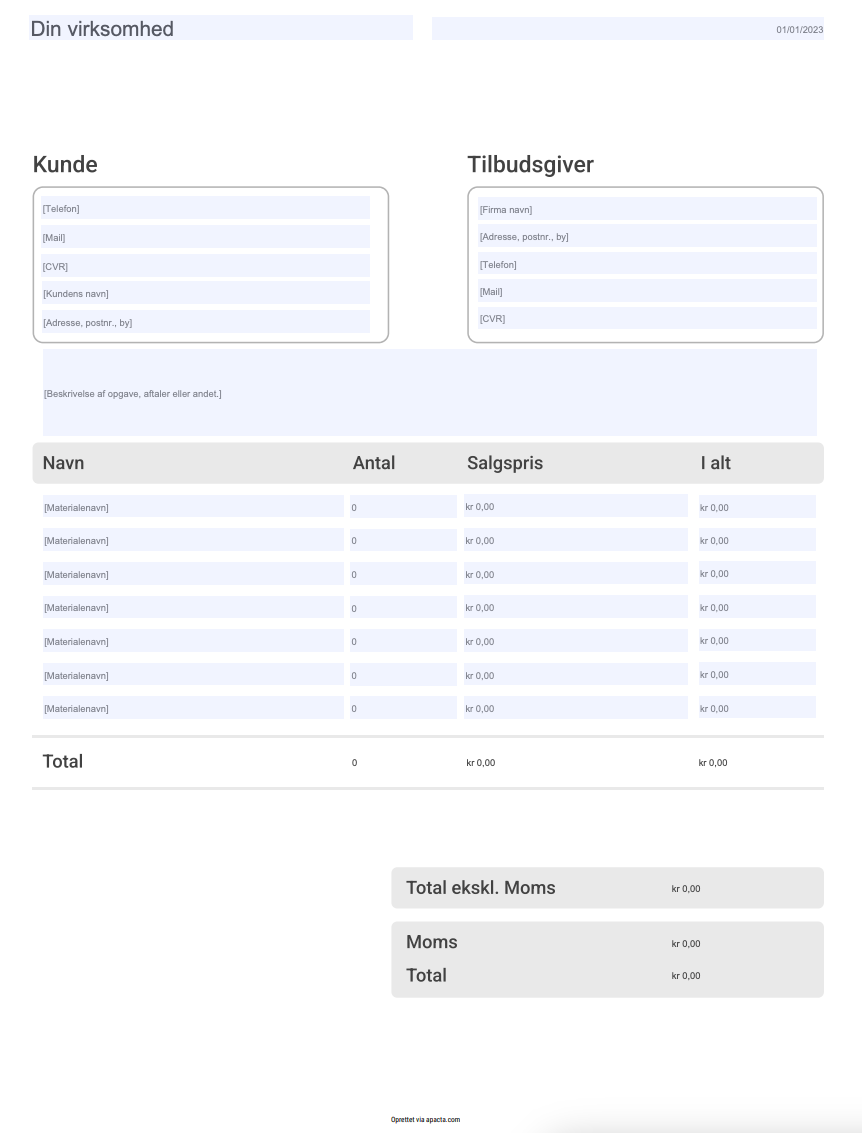 Gratis tilbudsskabelon | Til håndværkeren