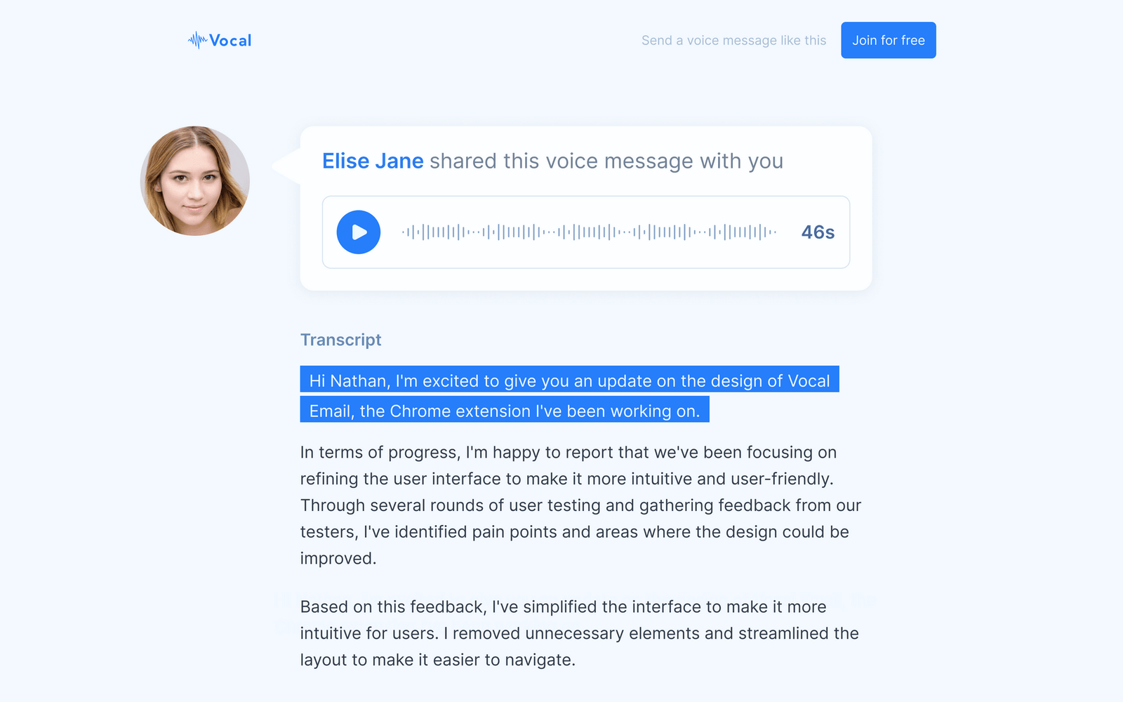 Vocal - Simply send voice messages per email