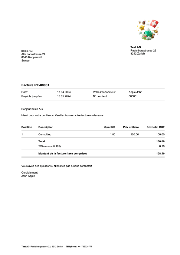 Swiss invoice samples from top tools